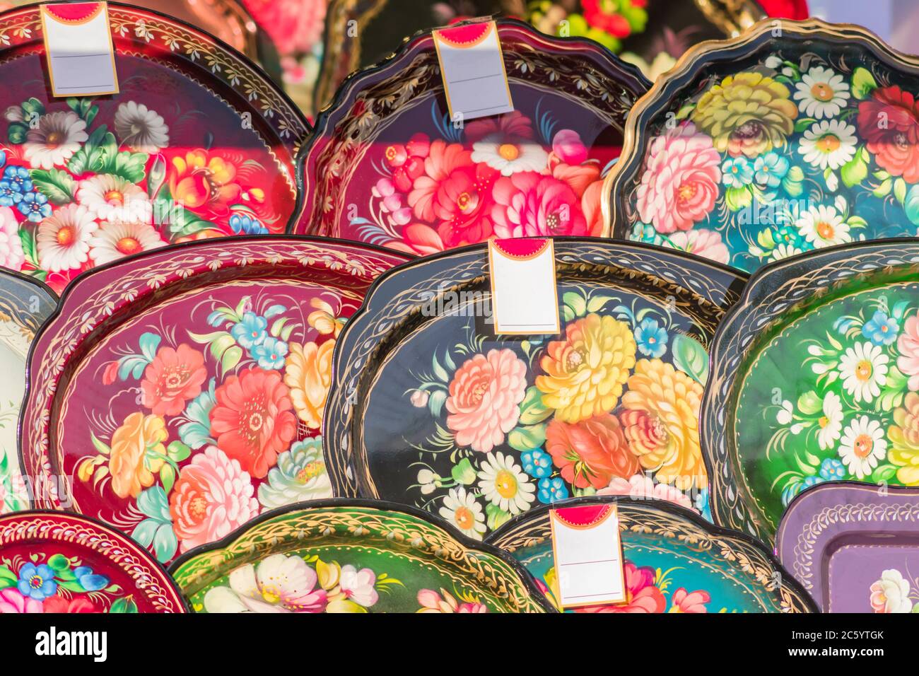 Moscow, Russia - February 11, 2018: Colorful floral painted metal ...