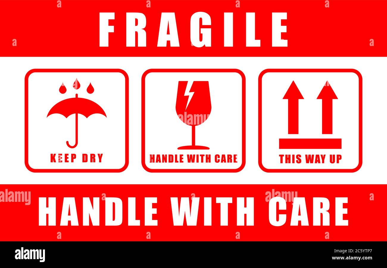 Fragile sticker icon symbol. Handle with care logo sign. Keep dry, This ...