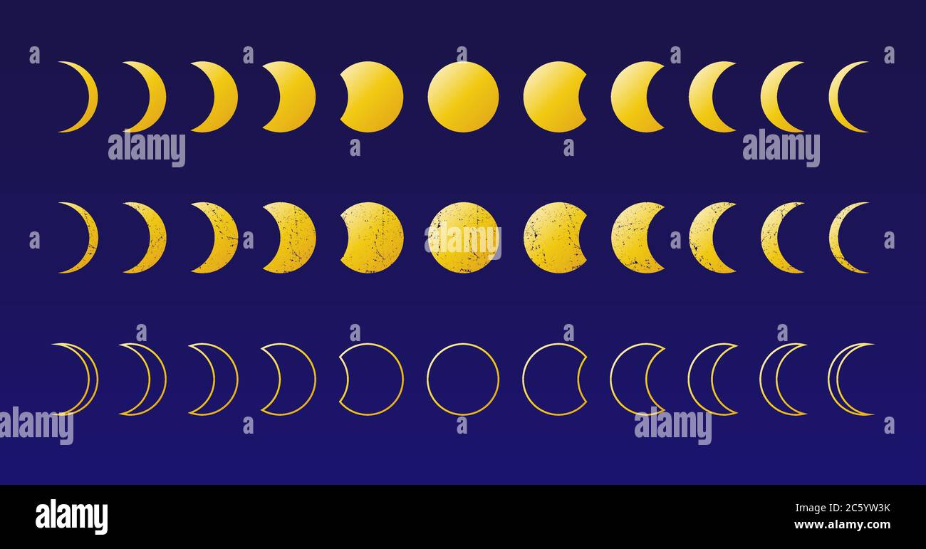 Moon phases astronomy icon silhouette symbol set. Full moon and ...