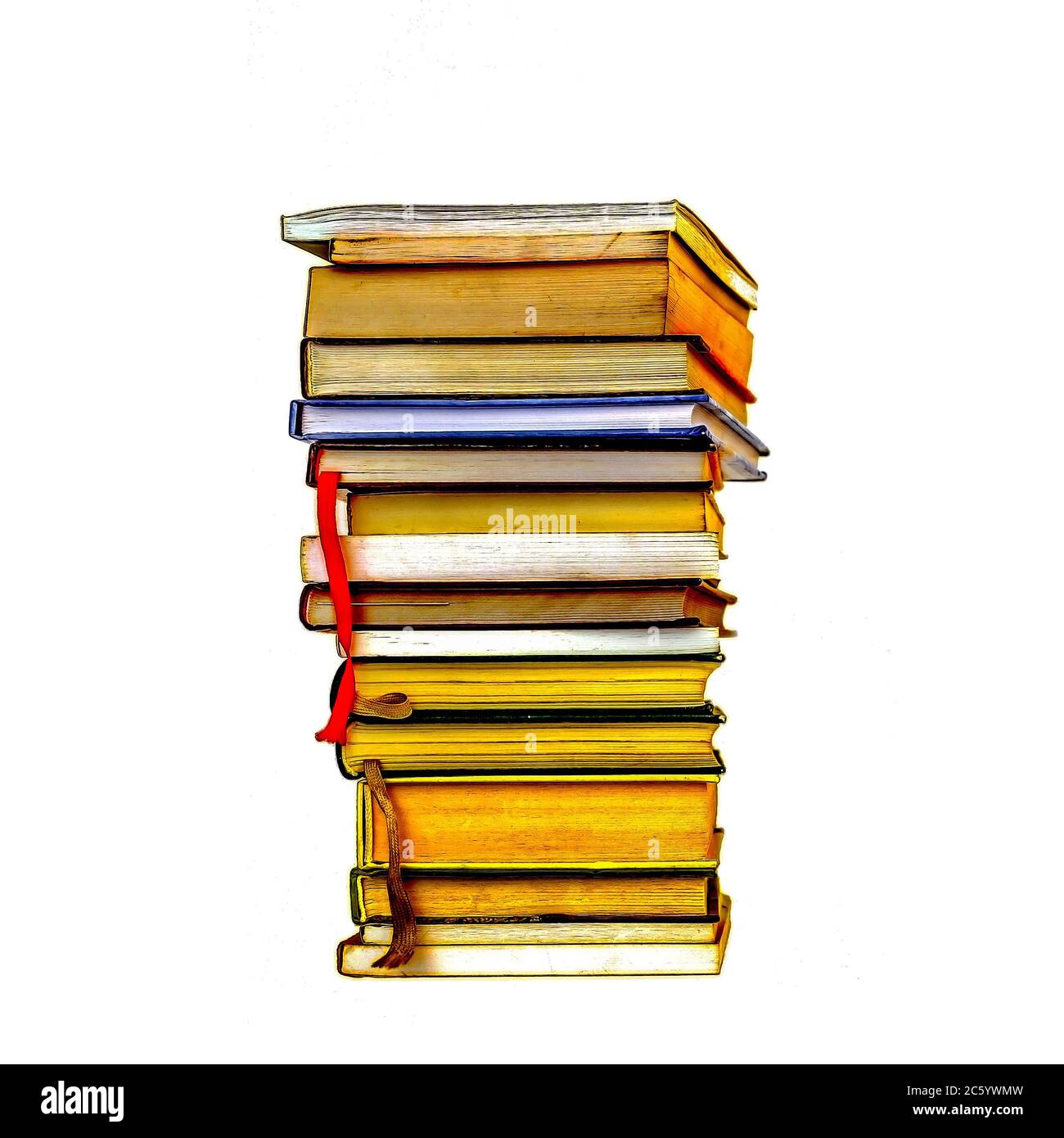 Pile of old book on white background Stock Photo - Alamy