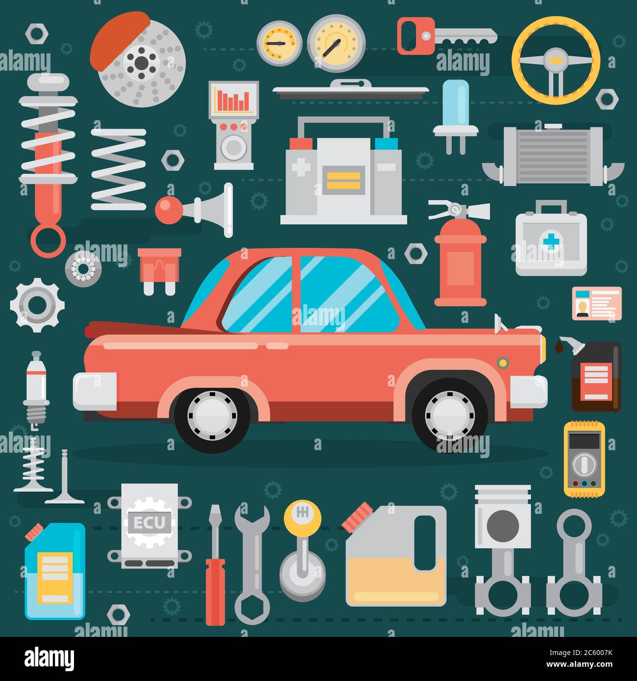 Flat vector icons and illustrations repair of machines and equipment ...