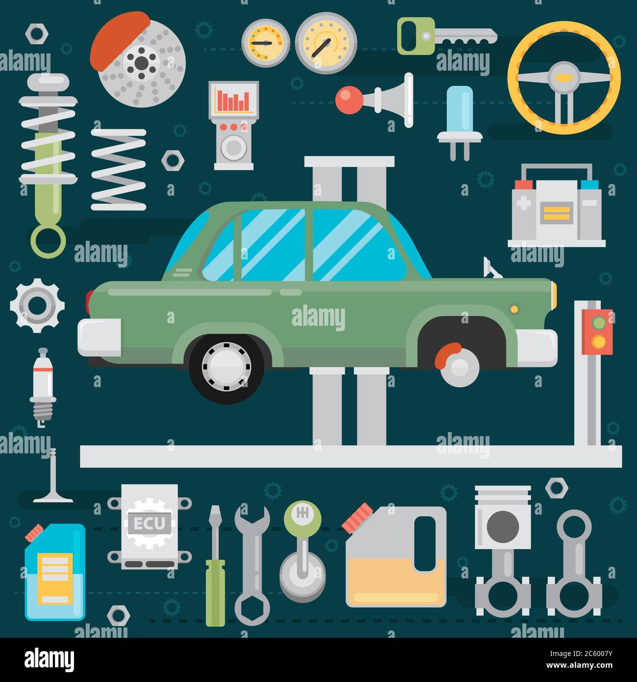 Flat vector icons and illustrations repair of machines and equipment ...