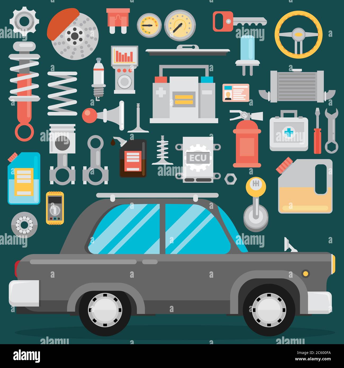 Flat vector icons and illustrations repair of machines and equipment ...