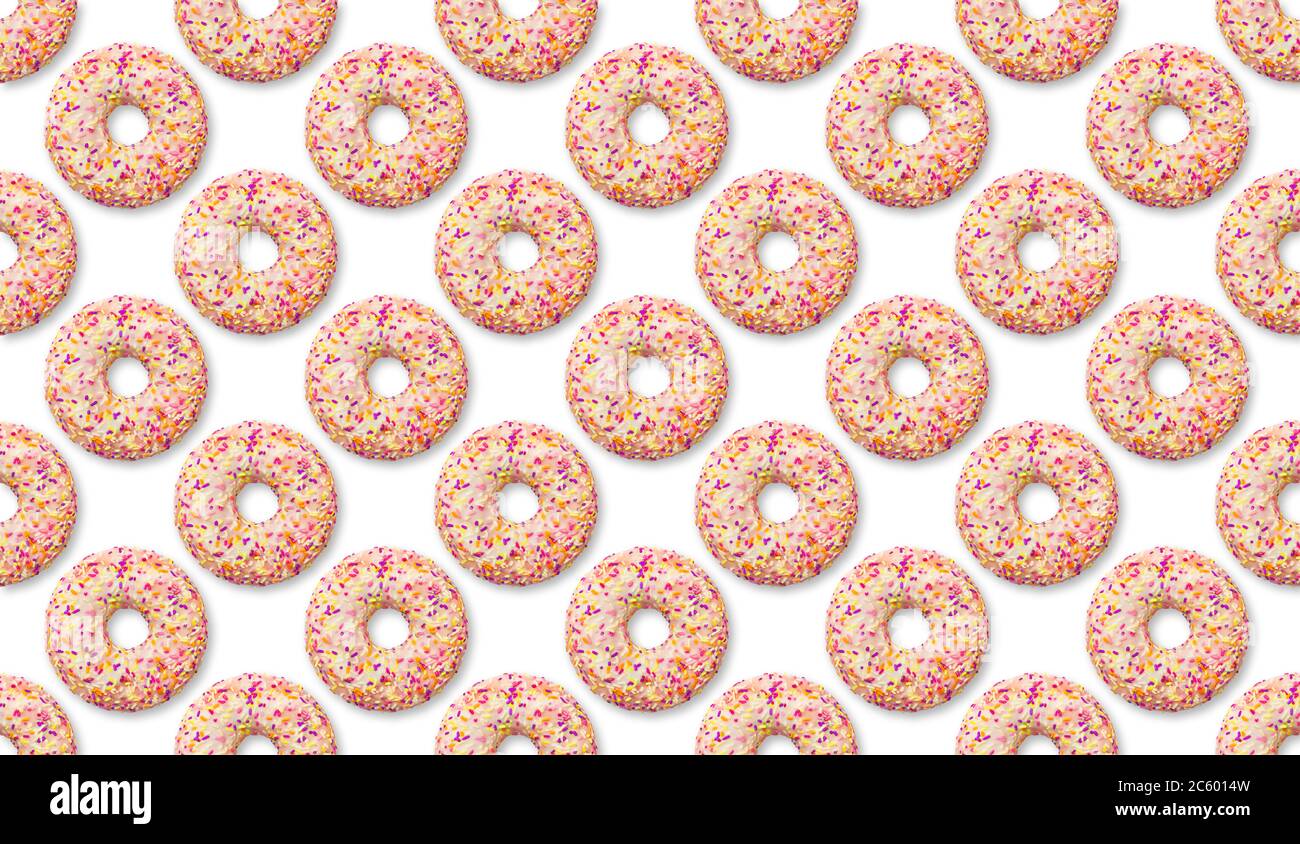 Bright Color donut pattern on a white background, dessert. Set Sweet ...