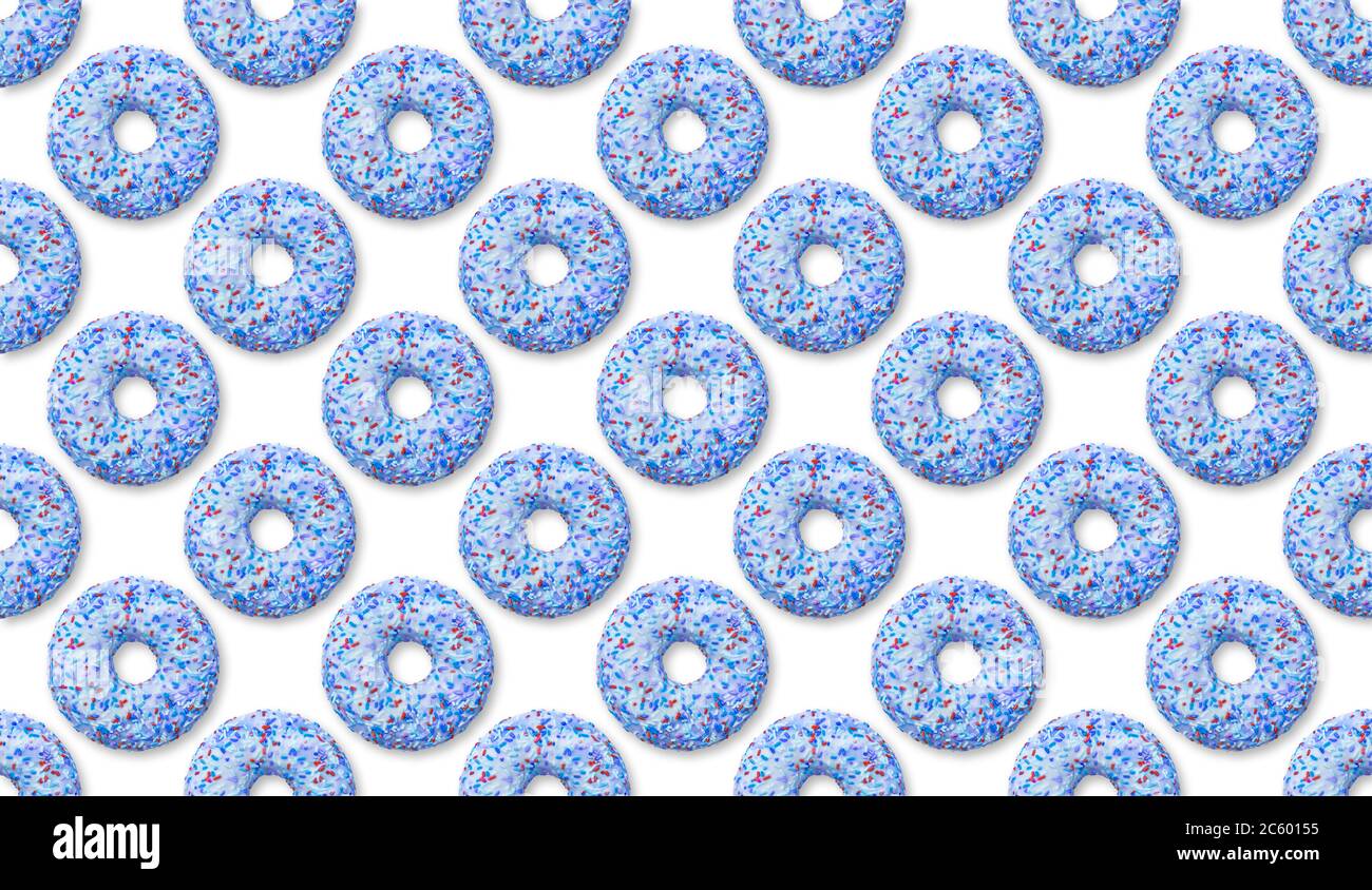 Blue color donut pattern on a white background, dessert. Set Sweet ...