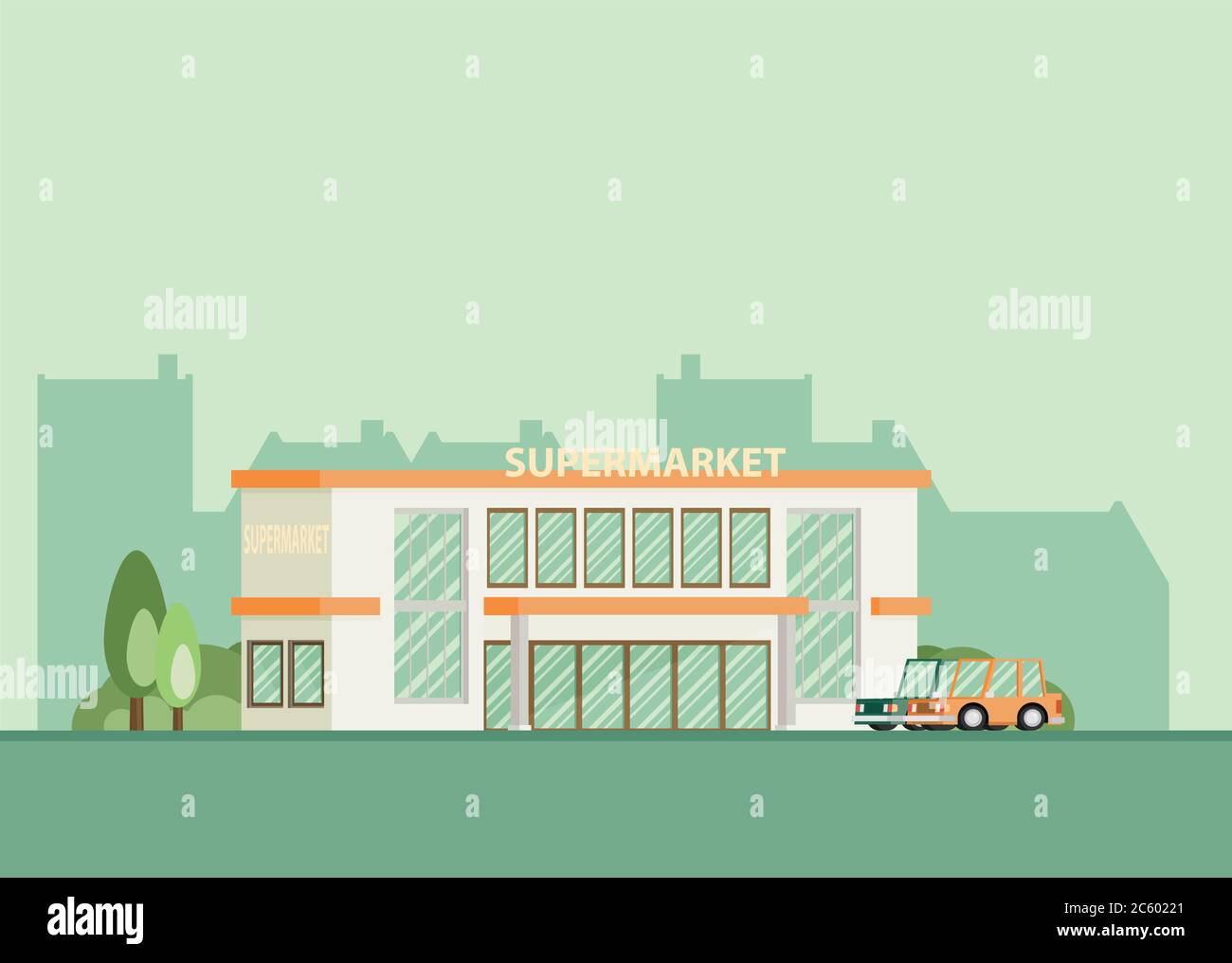 Supermarket building facade, flat vector illustration Stock Vector ...