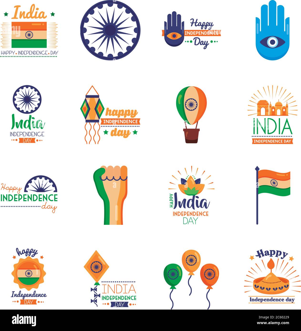 bundle of india independence day celebration icons Stock Vector Image ...
