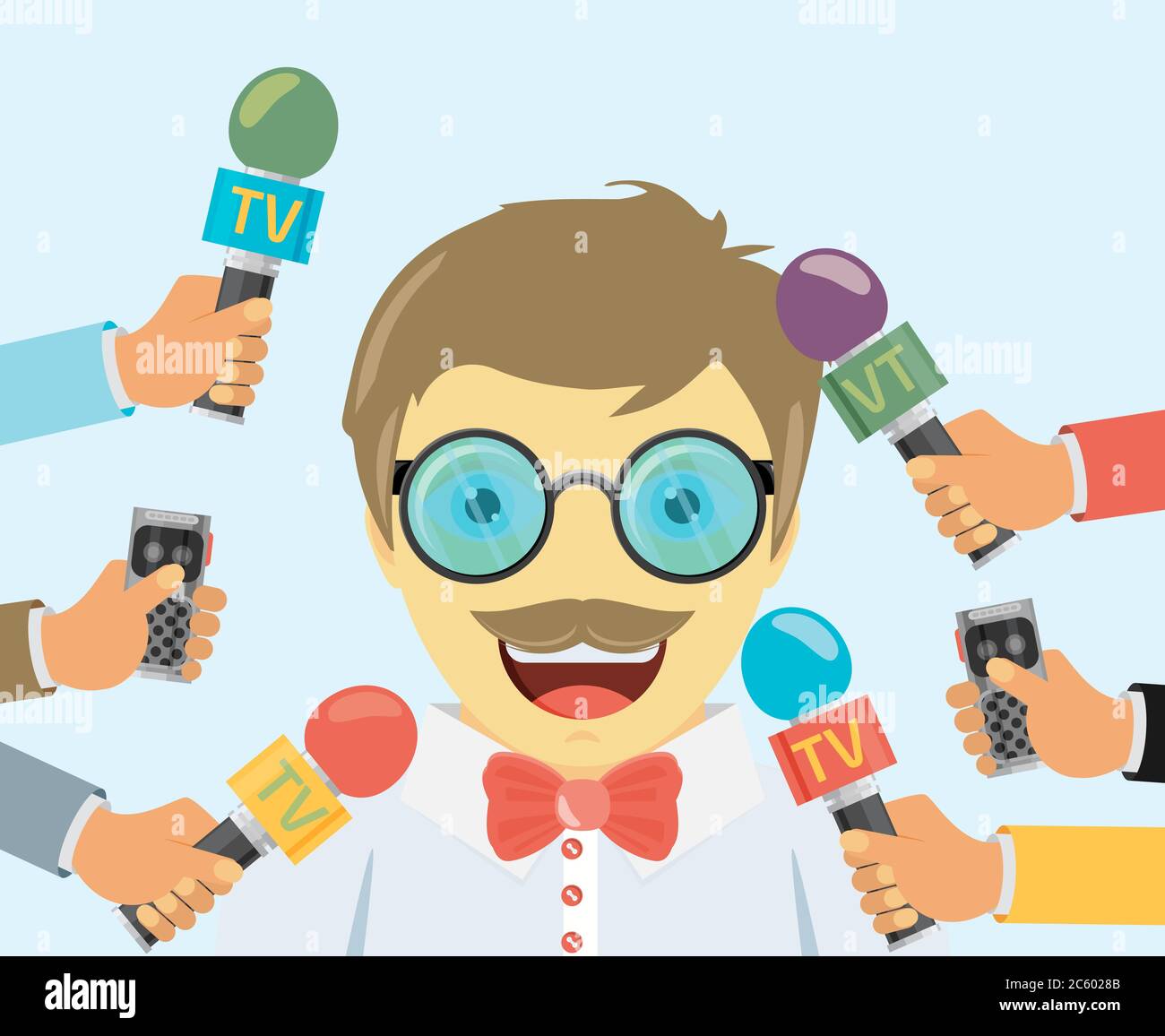 vector live report concept, live news, hands of journalists with ...