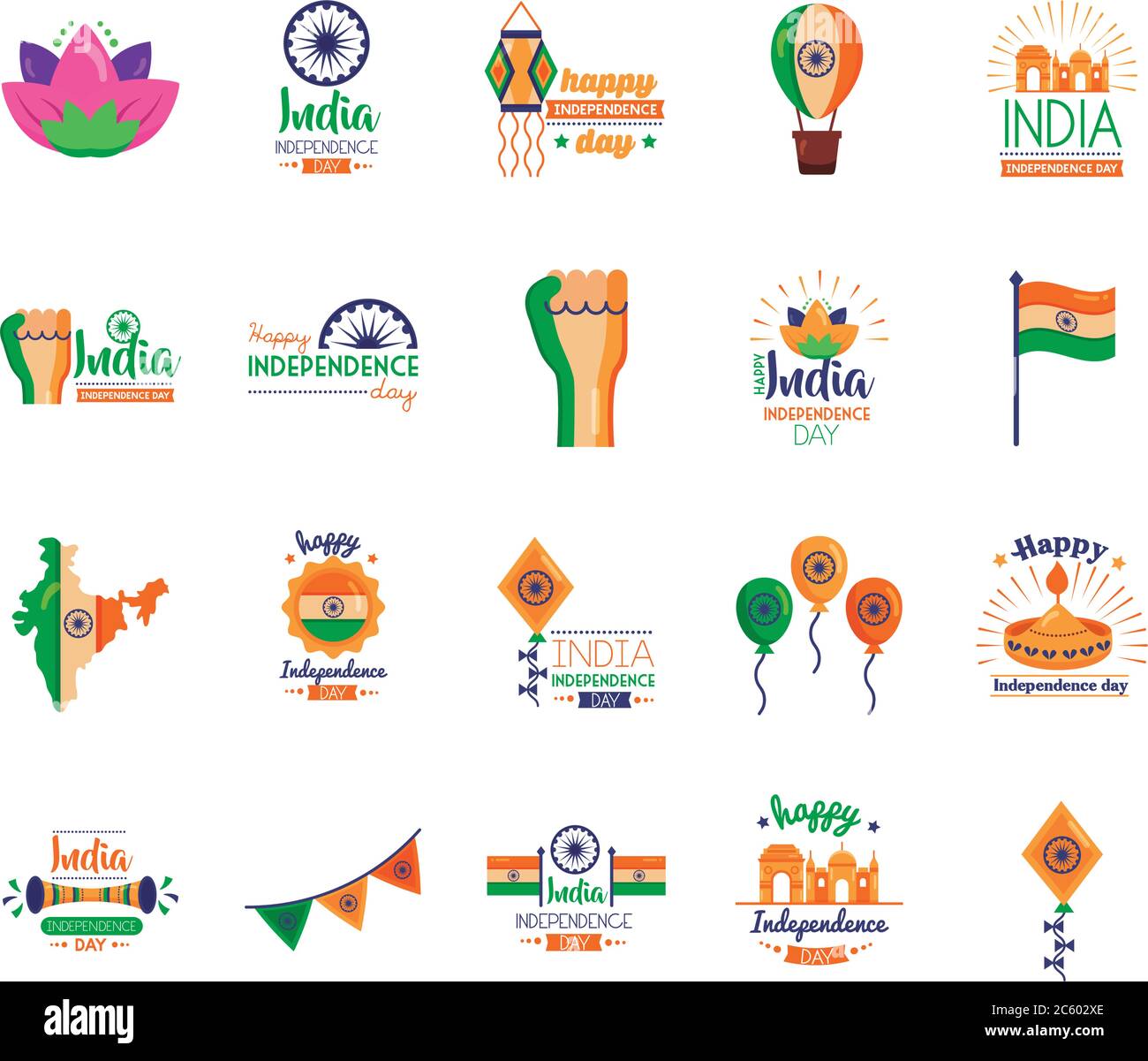 bundle of india independence day celebration icons Stock Vector Image ...