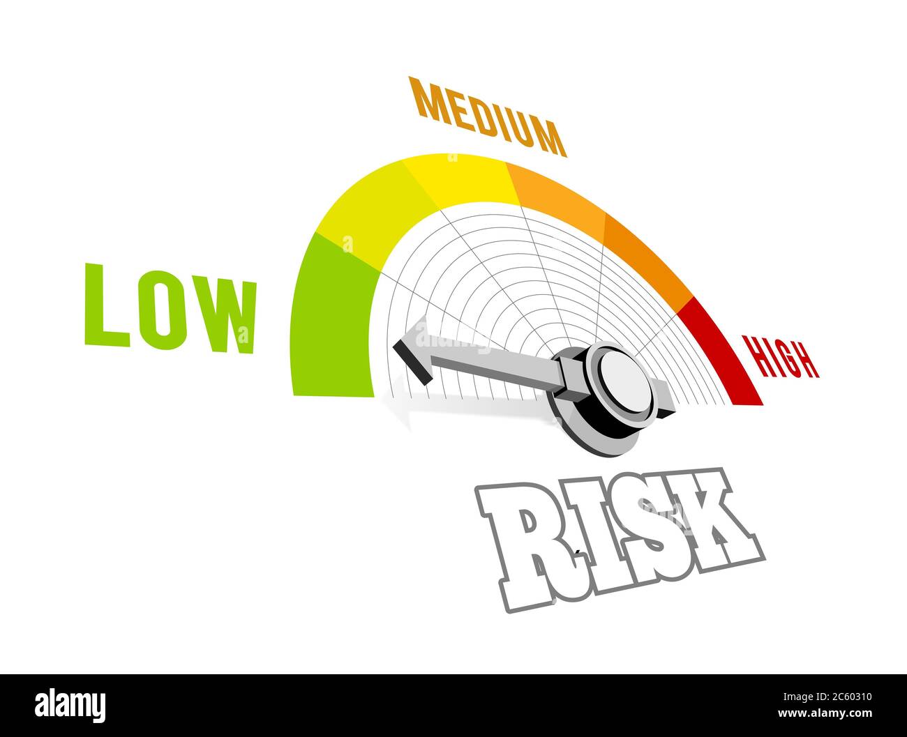 Low risk speedometer vector 3d illustration on white background with ...