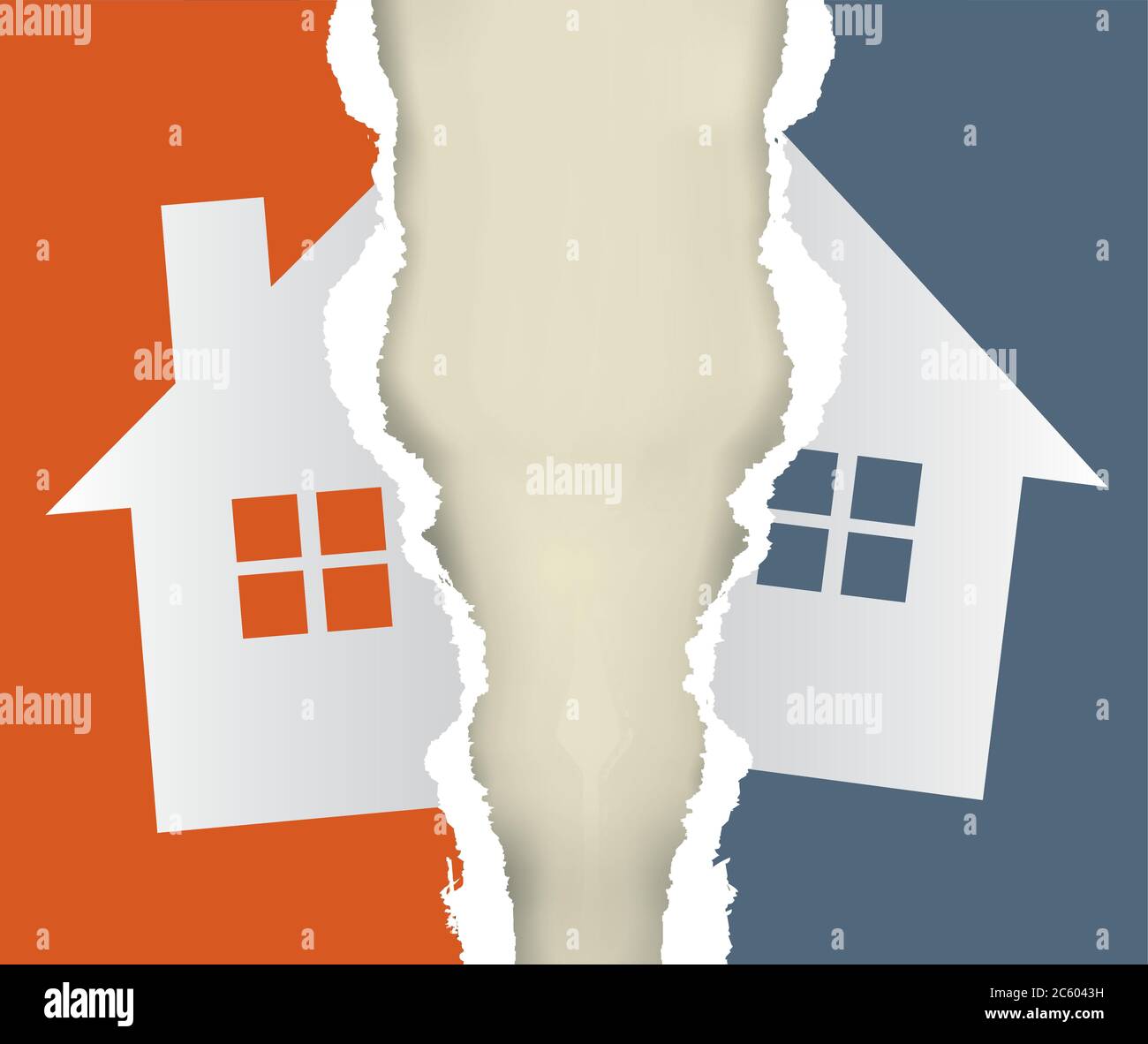 House, division of immovable property, torn paper concept. Ripped paper ...