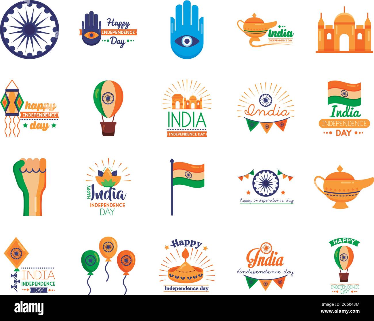 bundle of india independence day celebration icons Stock Vector Image ...