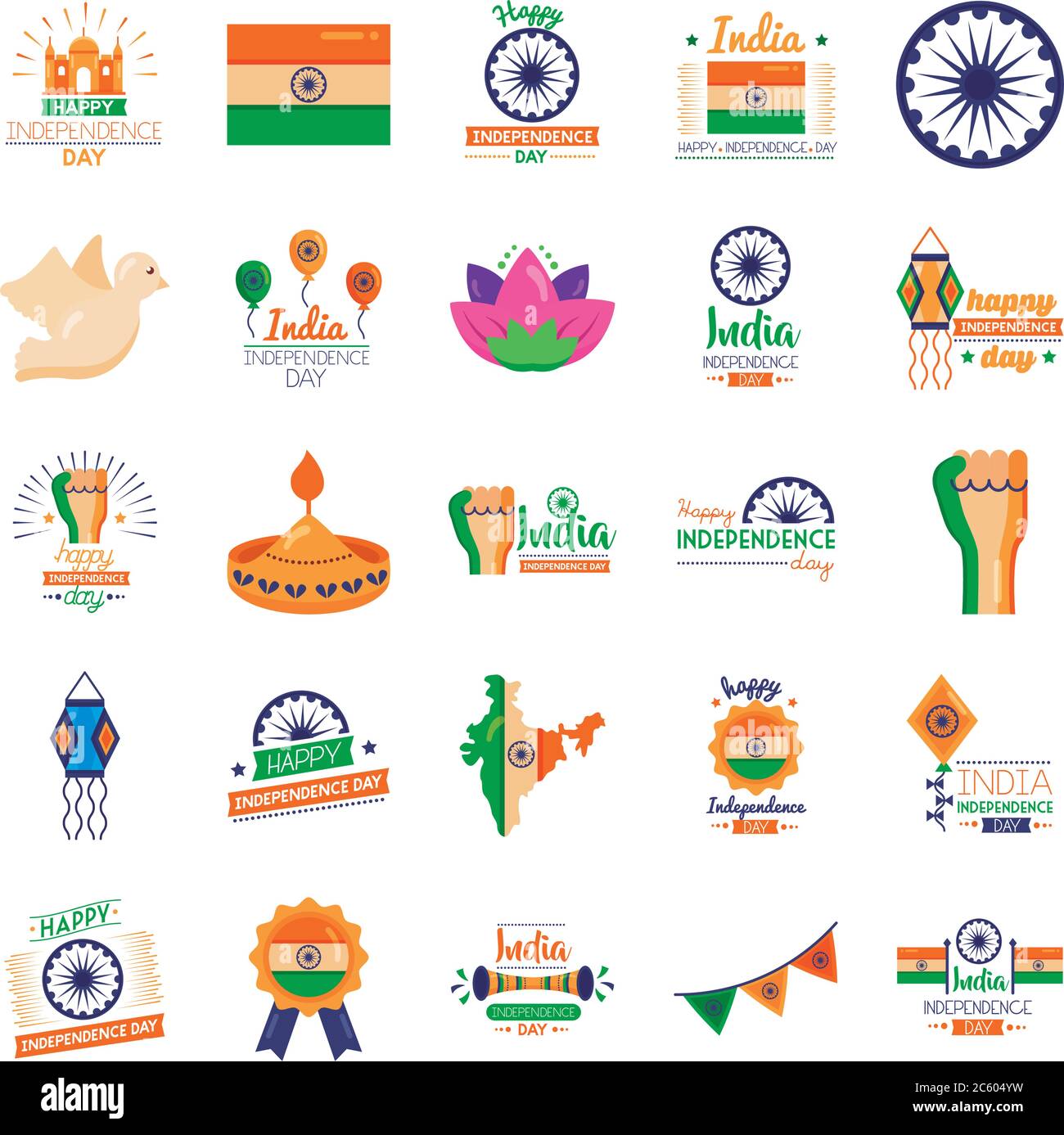 bundle of india independence day celebration icons Stock Vector Image ...