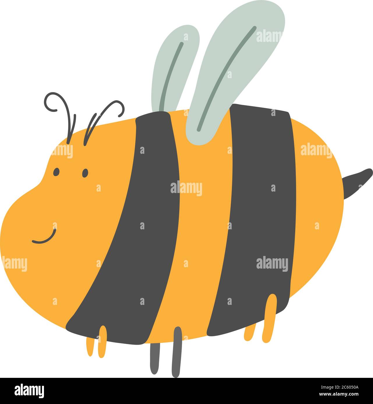 Big bee logo. Cute scandinavian hand drawn fat bee with handwritten ...