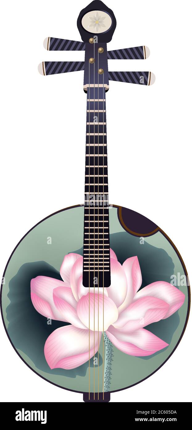 Chinese instrument lute vector illustration, yuan, pipa, da yuan, Lotus ...