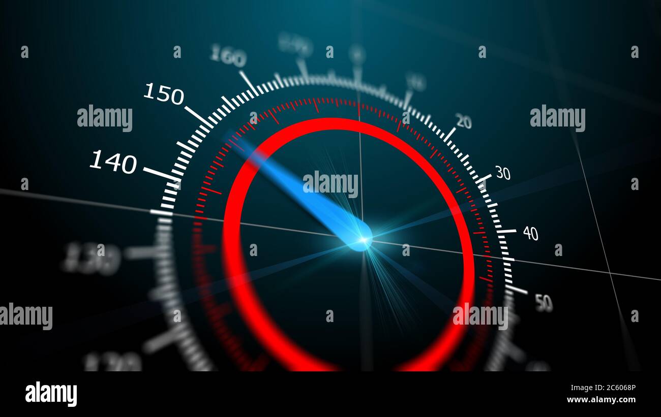 Modern virtual speedometer with indicators numbers. Blurred background ...