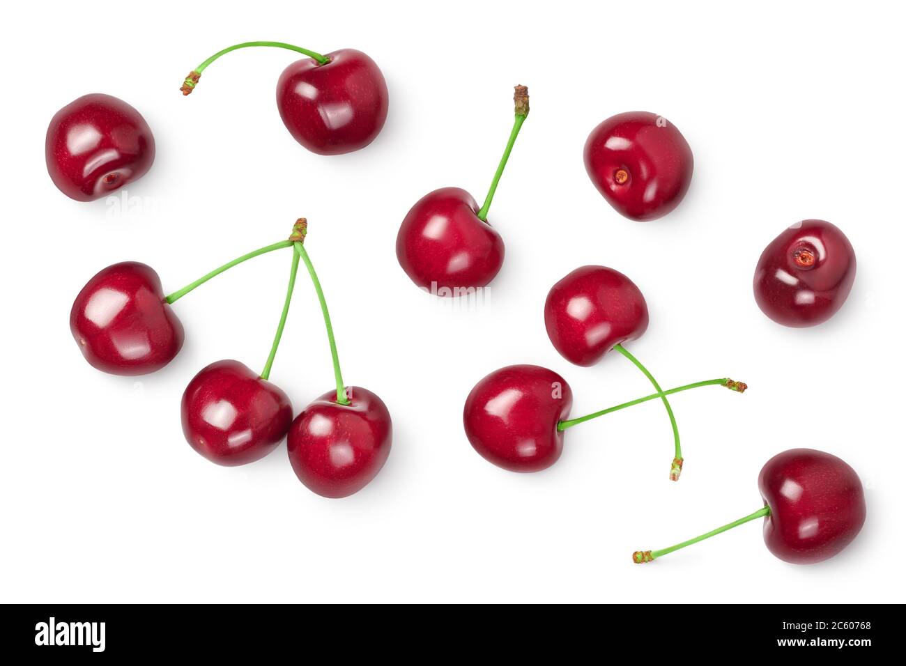 red sweet cherry isolated on white background with clipping path . Top ...