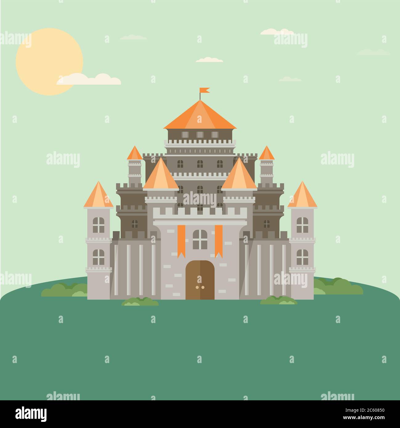 Magical fabulous cartoon castle. Vector flat illustrations Stock Vector ...