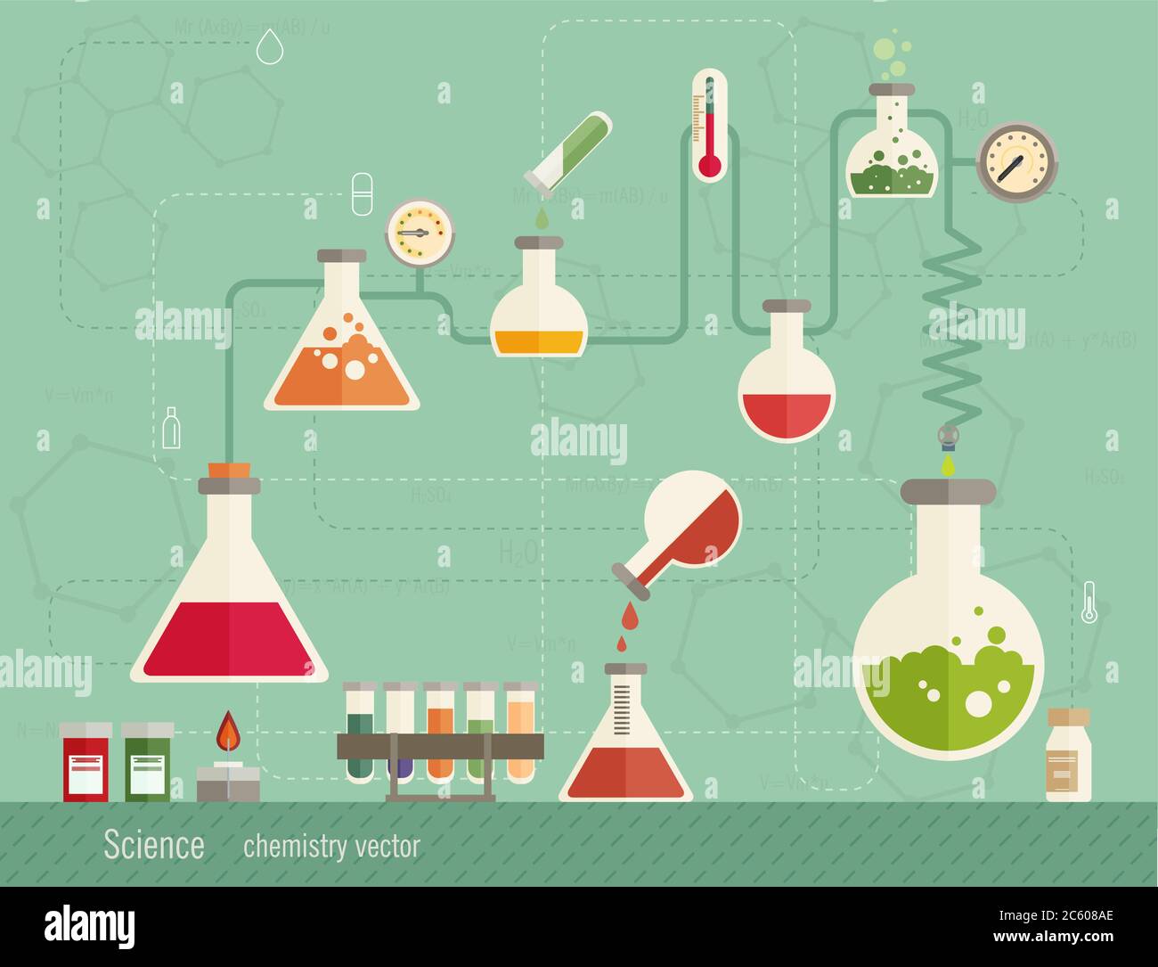 Medical laboratory infographics depicting a chemical solution boiling ...