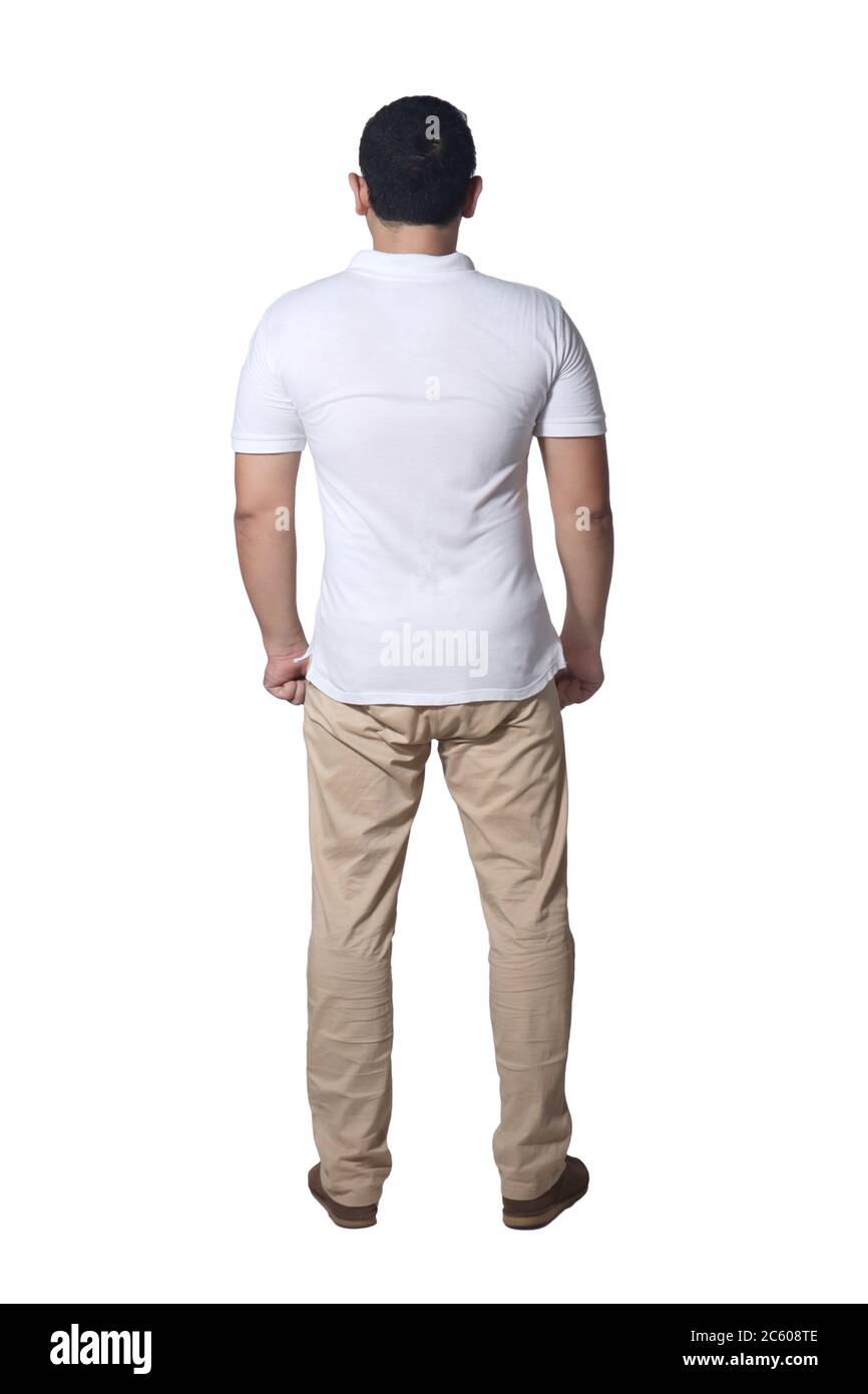 Rear View of a man . Man gentleman in casual white shirt and khaki ...