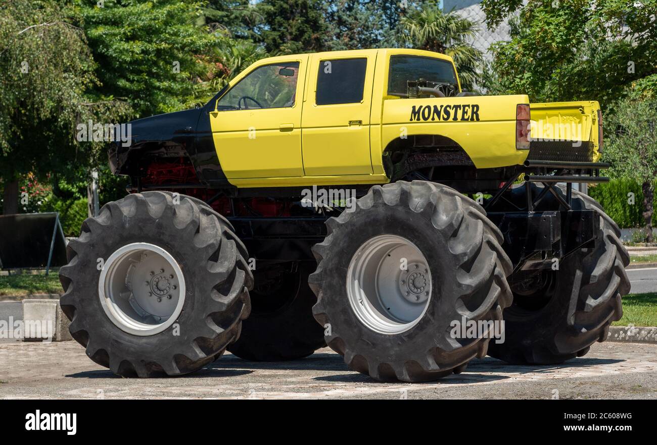 a view of yellow monster truck Stock Photo - Alamy