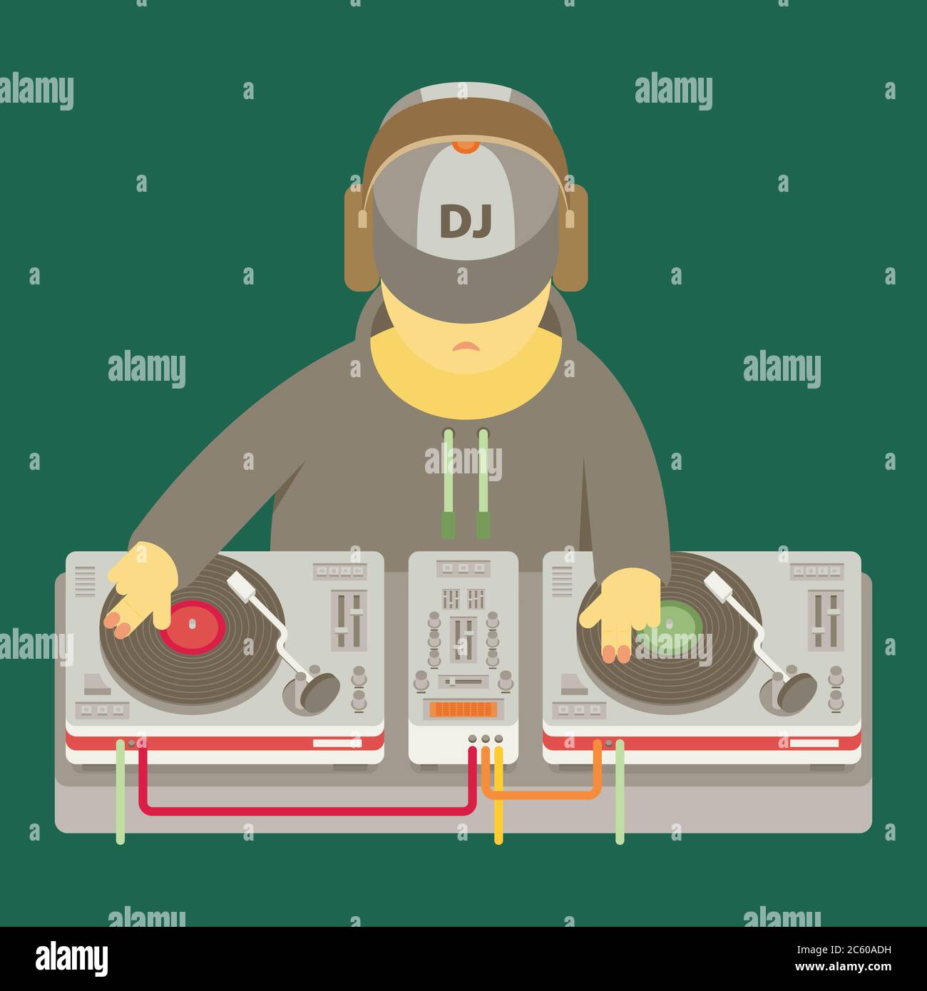 DJ character music. Musical entertainment. Flat vector illustration ...