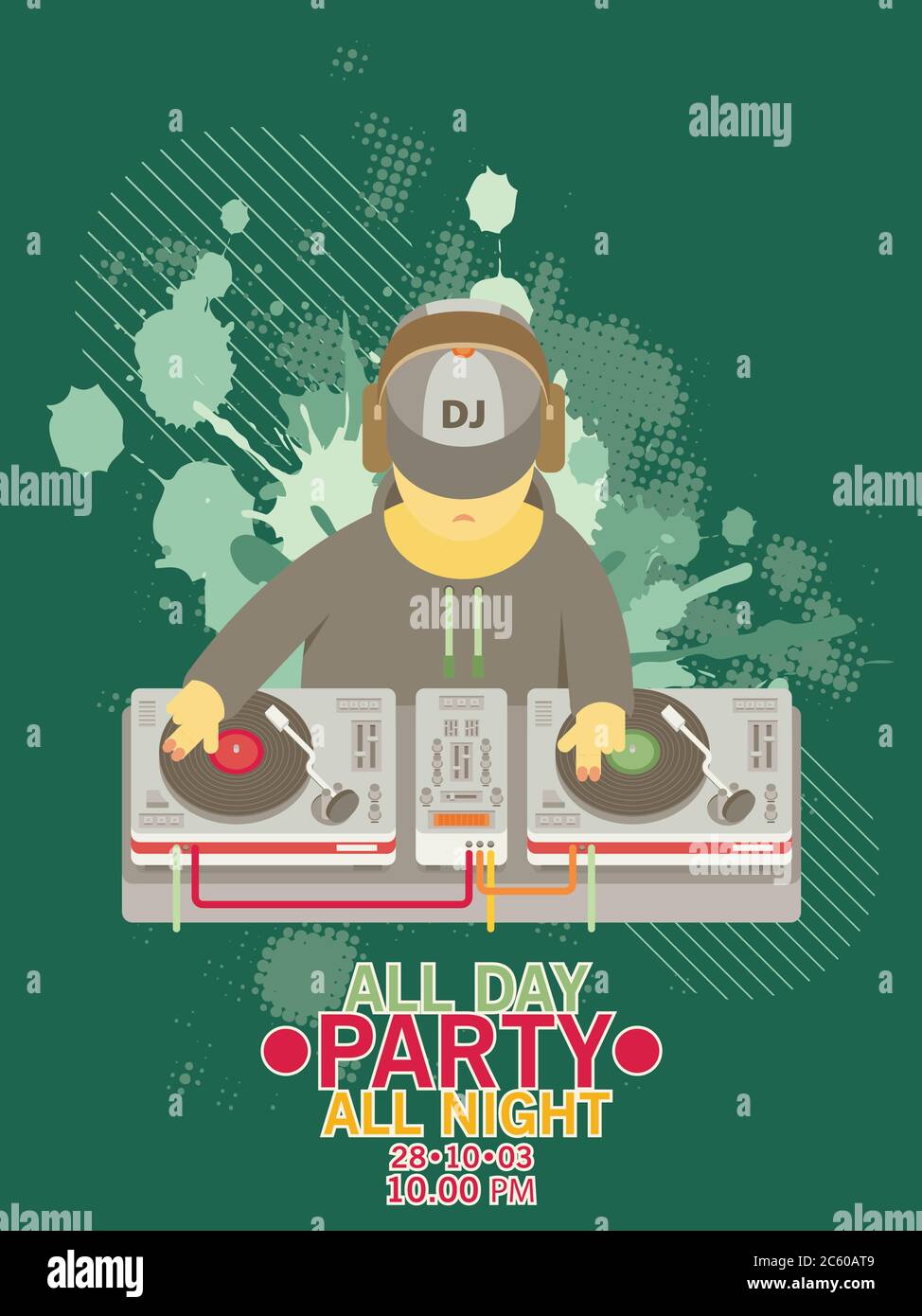 DJ character music. Musical entertainment. Flat vector illustration ...