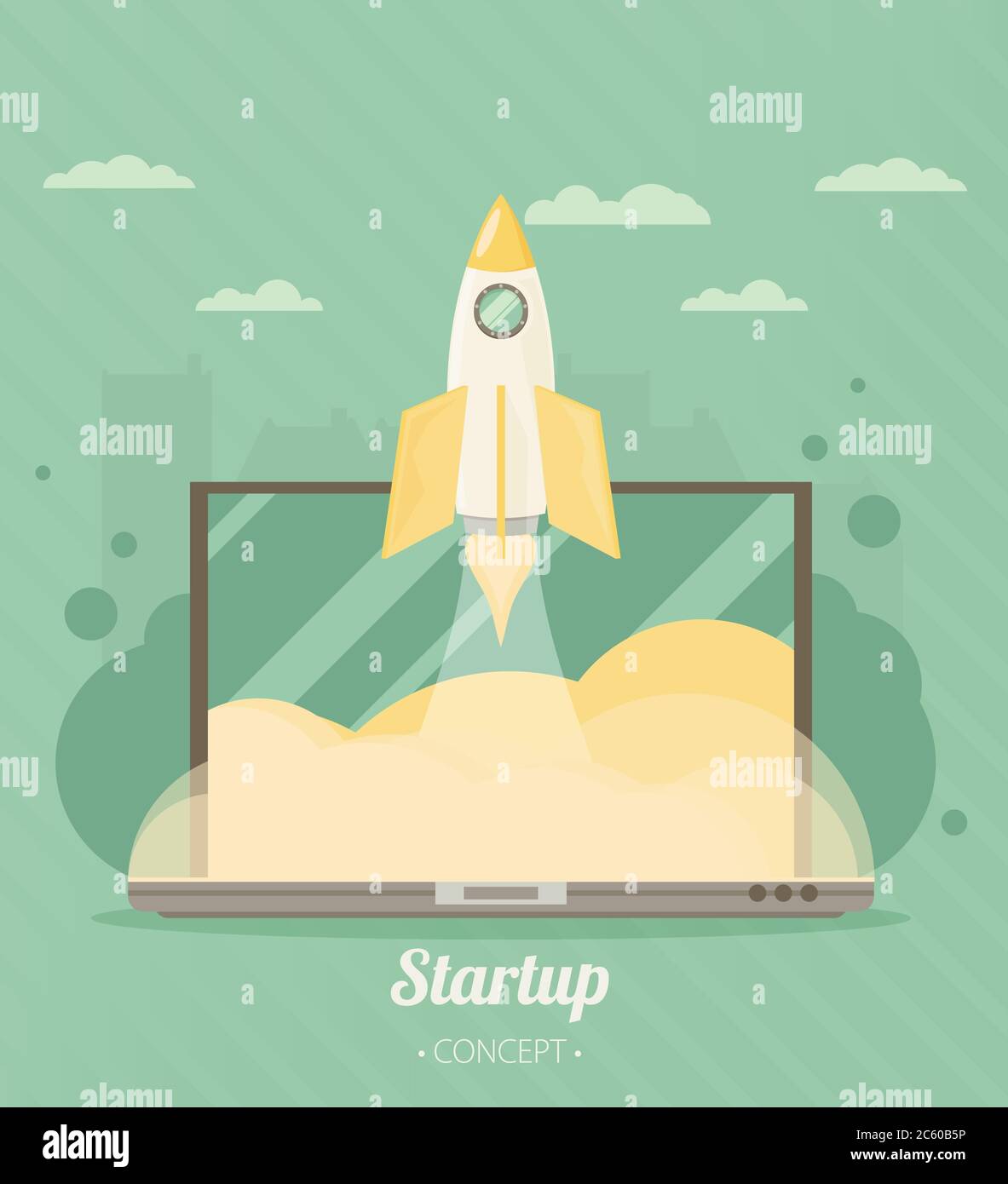 Flat concept background with rocket. Project start up - launch. Vector illustration Stock Vector ...