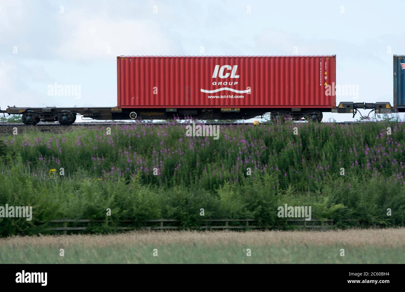 ICL Group shipping container on a freightliner train, side view ...