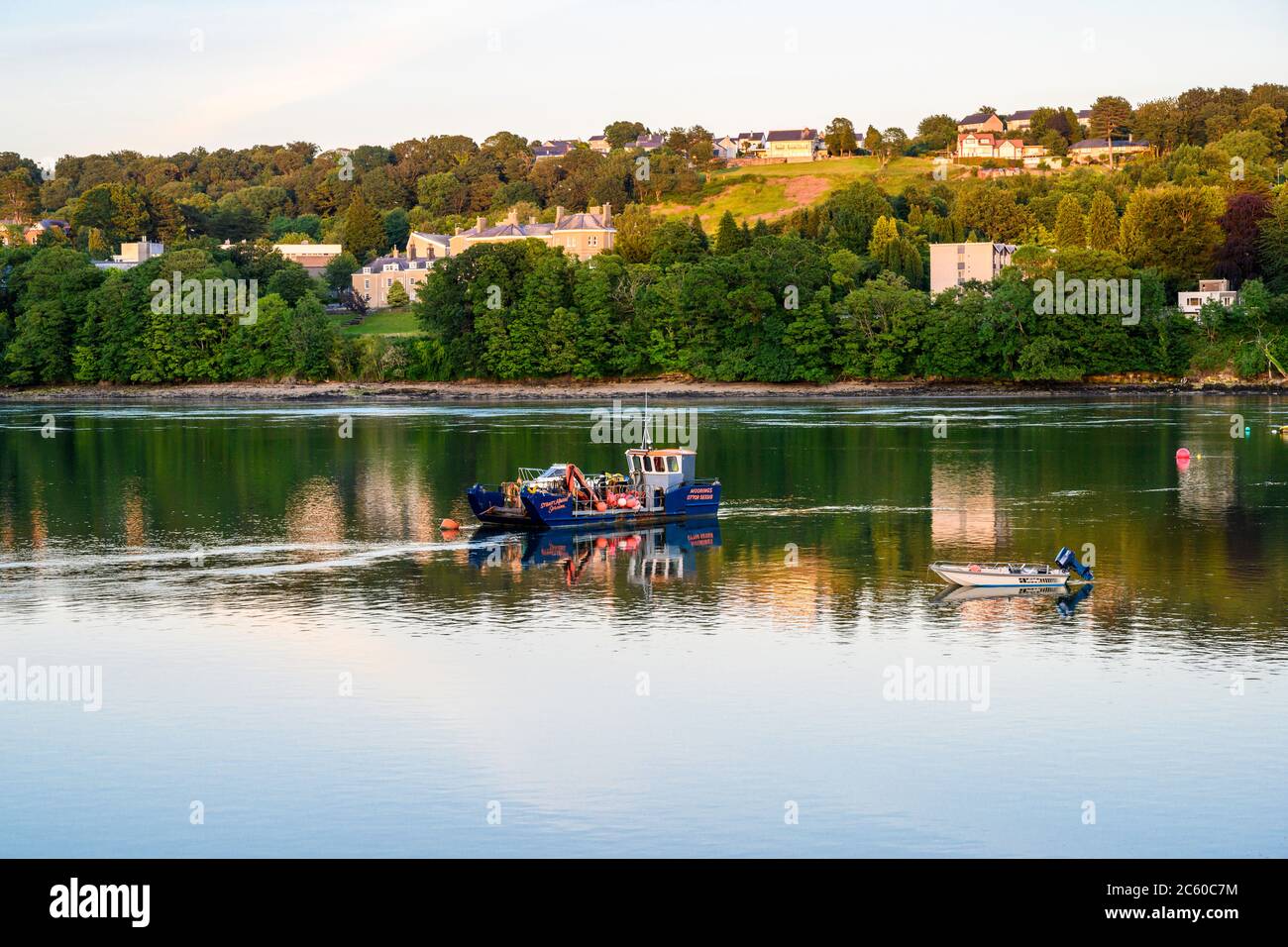 Vessels moored in the Menai Strait, which separates the island of ...