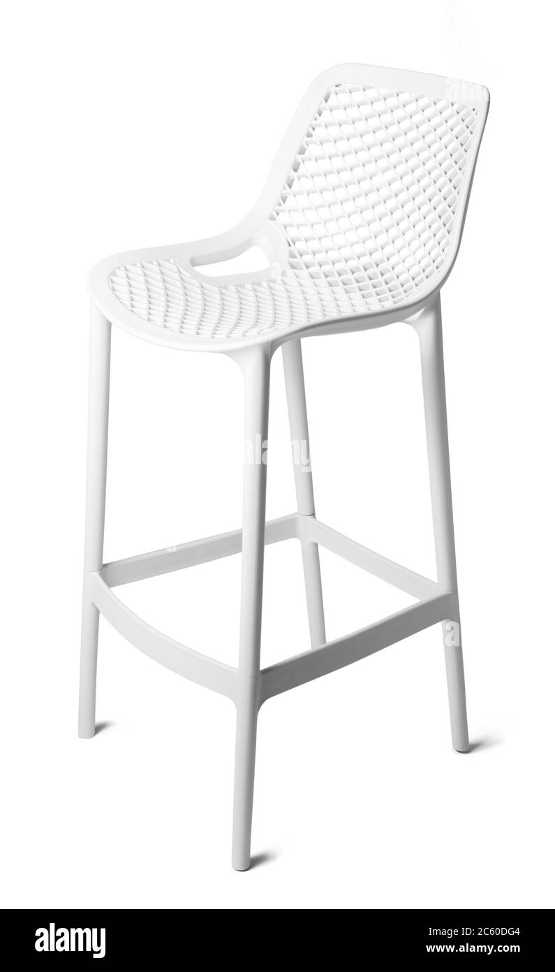 High plastic bar stool isolated on white Stock Photo - Alamy
