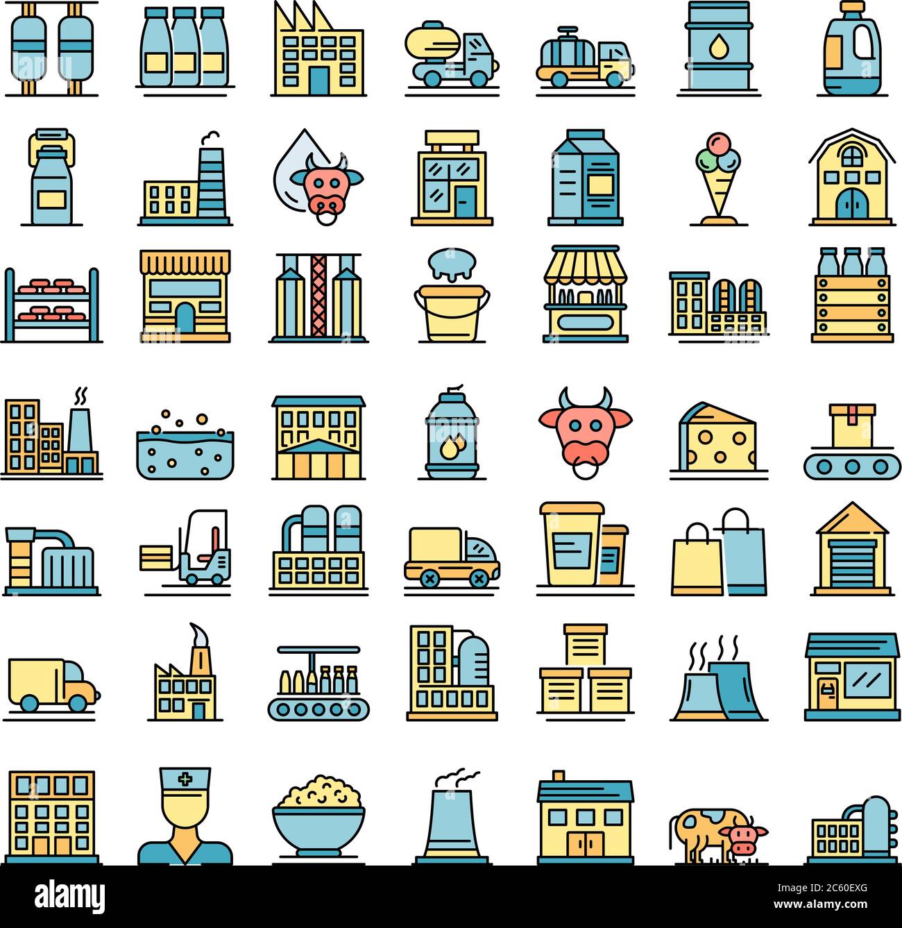 Milk factory icons vector flat Stock Vector Image & Art - Alamy
