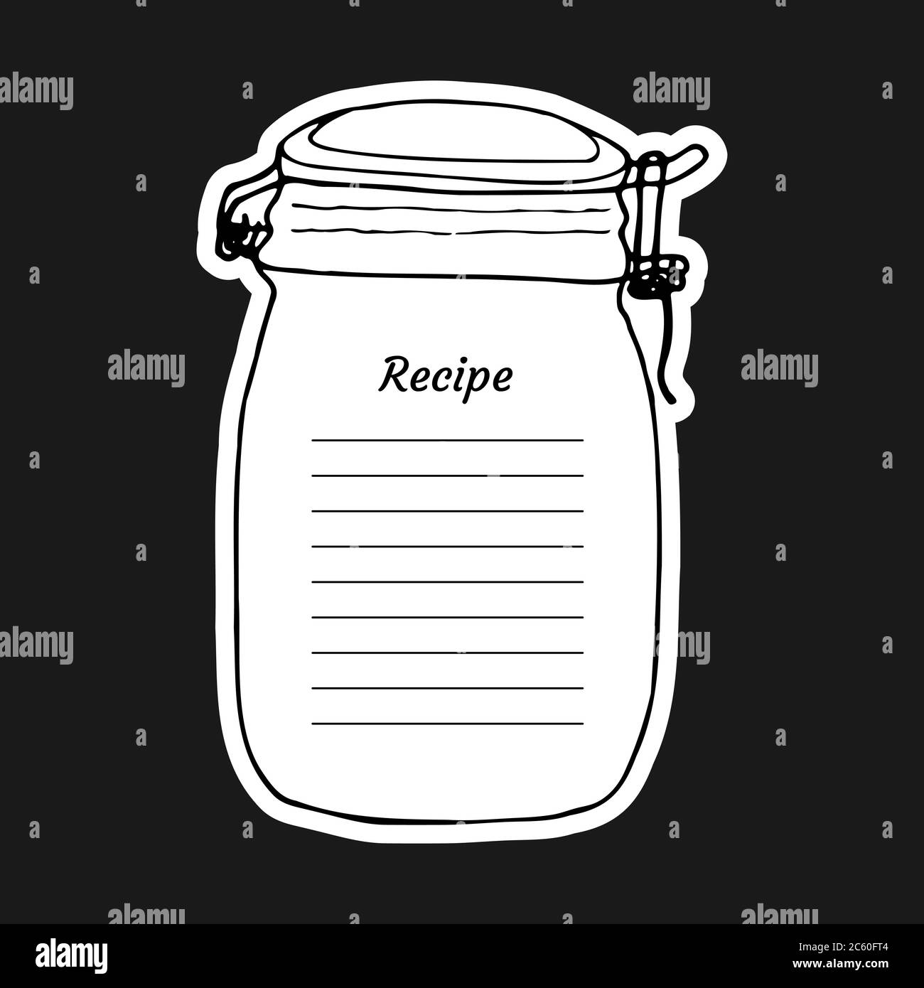 Recipe card with lines text and big jar glass. To use for writing down ...