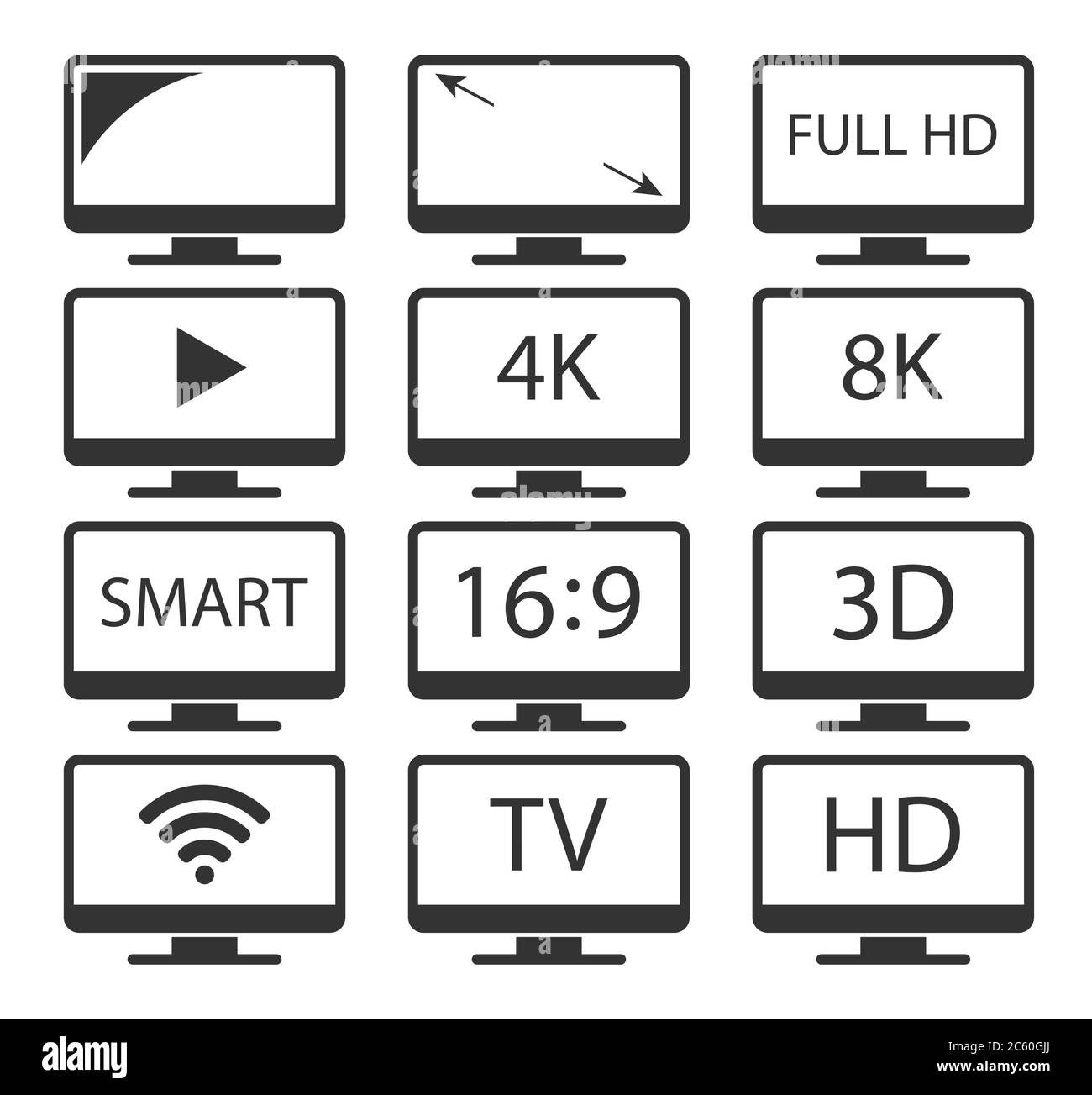Computer display icon, black blank pc screen set. Led tv wide full hd ...