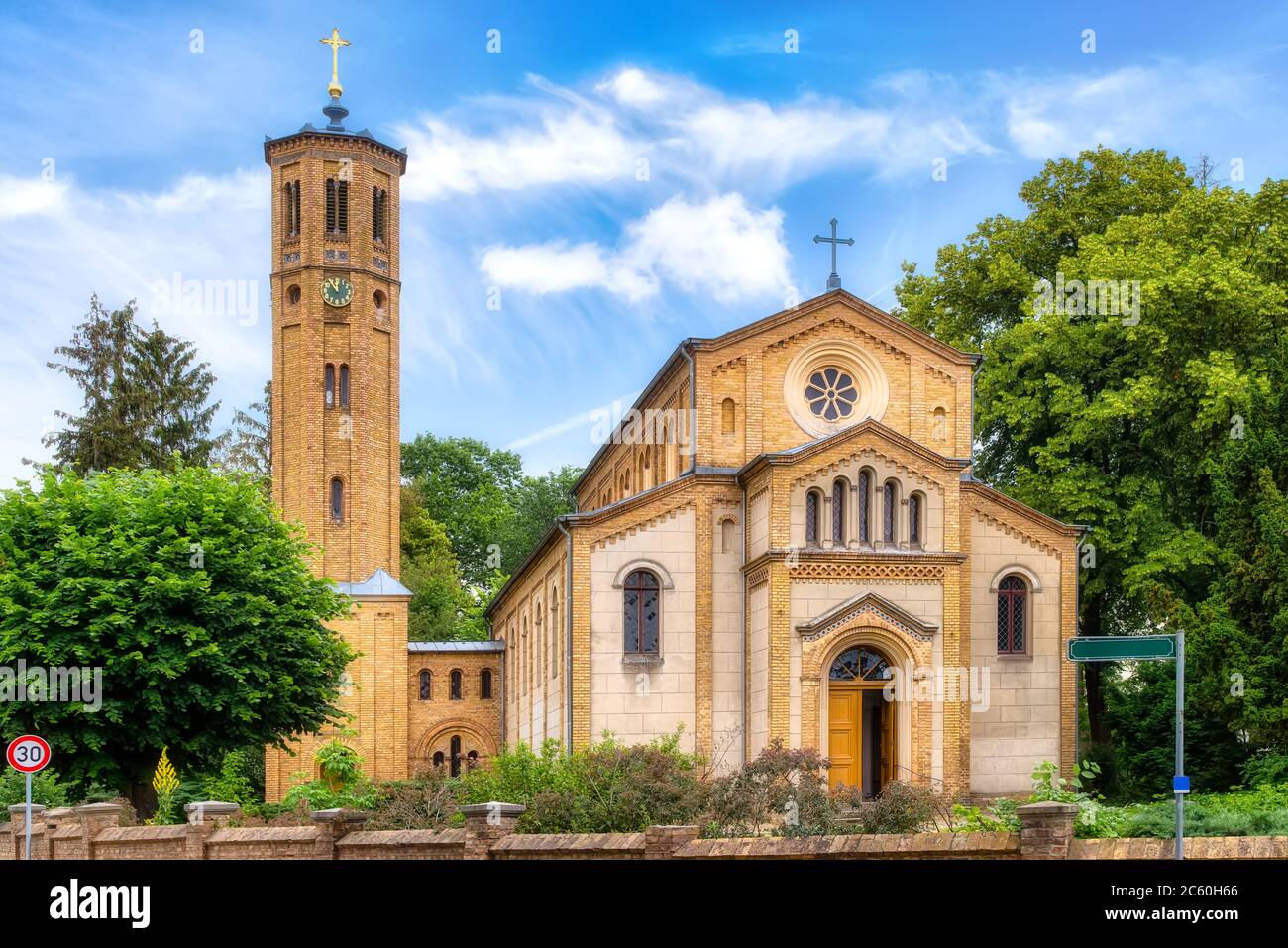 The historical village church in Caputh-Schwielowsee in Brandenburg an ...