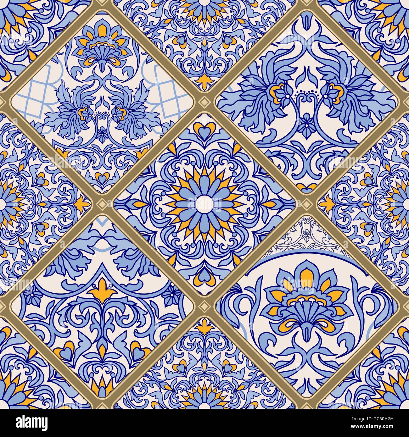 Seamless ceramic tile with colorful patchwork. Vintage multicolor ...