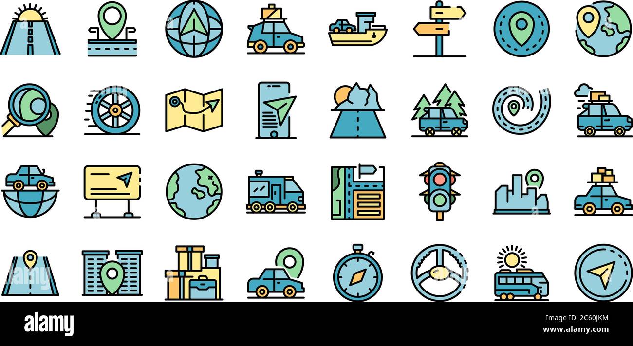 Car trip icons vector flat Stock Vector Image & Art - Alamy