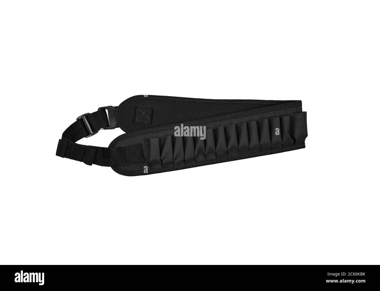 Modern bandolier for cartridges of 12 calibers isolate on a white ...