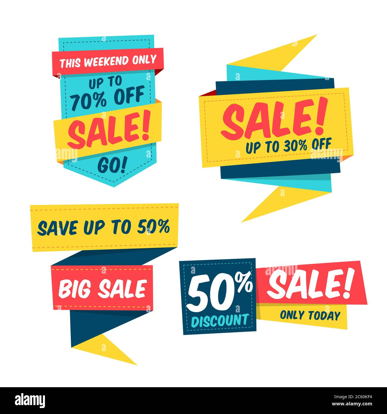 Colorful sale label template collection. Origami paper style. Isolated ...