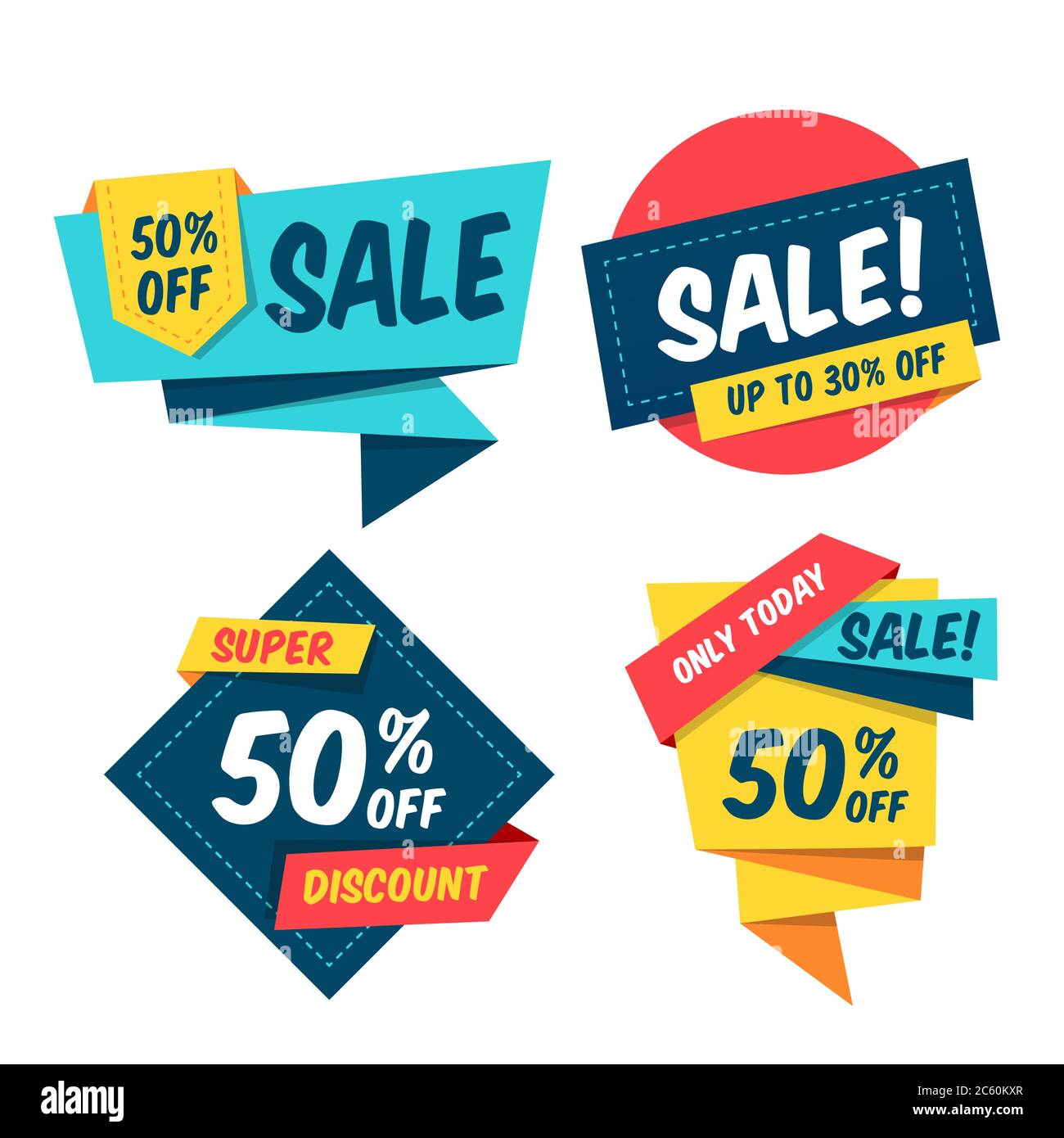 Colorful sale label template collection. Origami paper style. Isolated ...