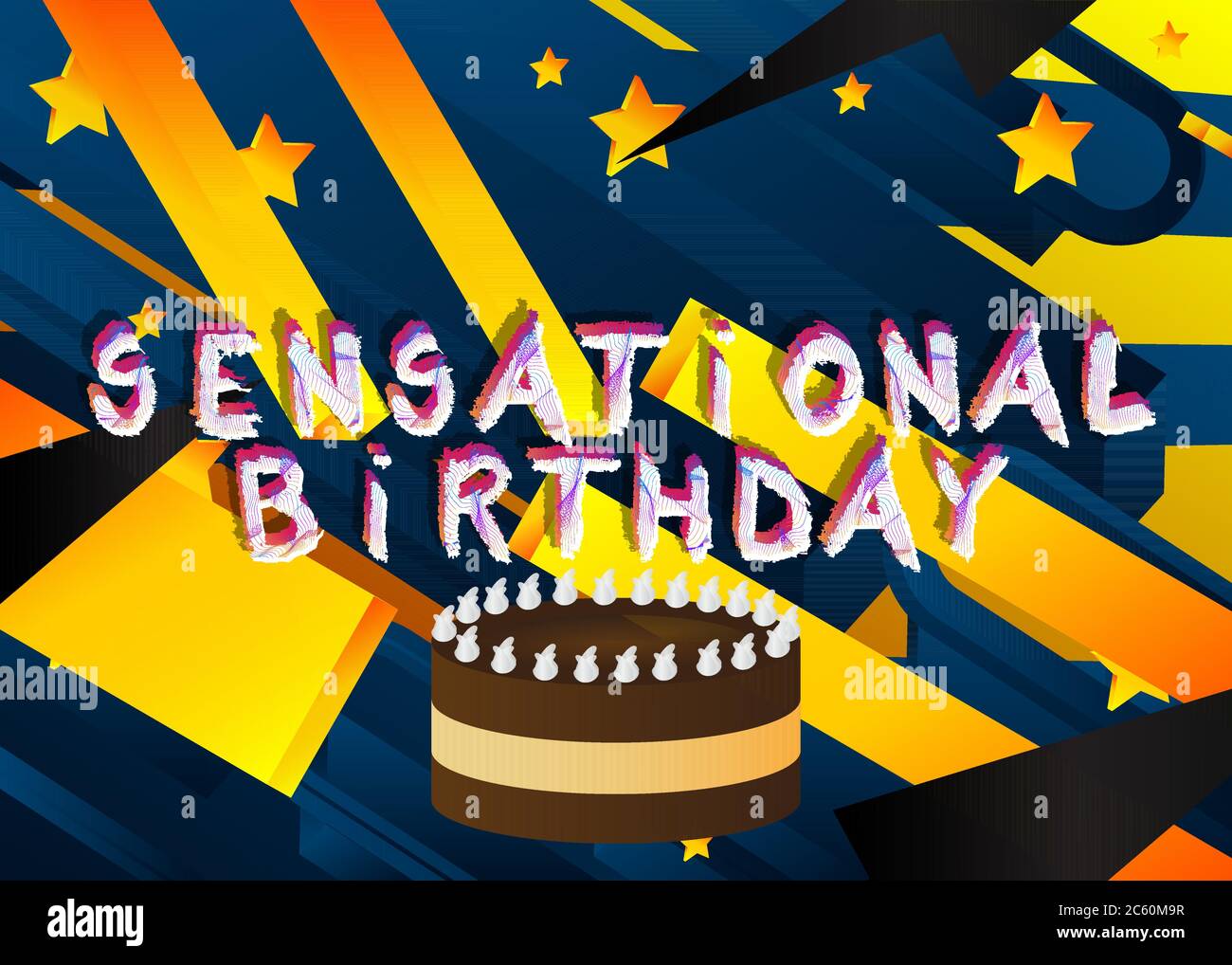 Sensational Birthday text. Vector illustrated crayon drawing. Template ...