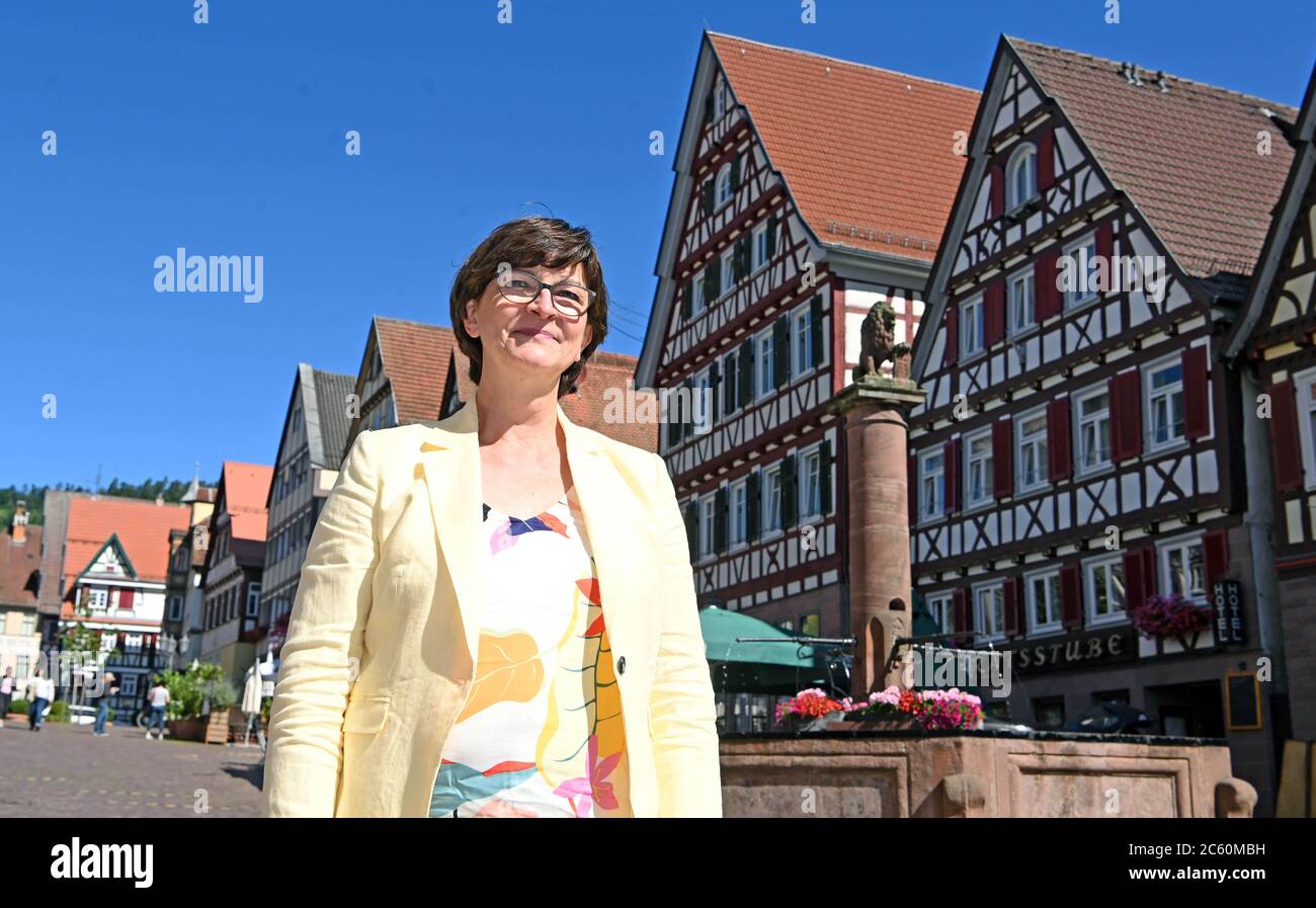 Calw, Germany. 06th July, 2020. Saskia Esken, SPD party leader, is ...