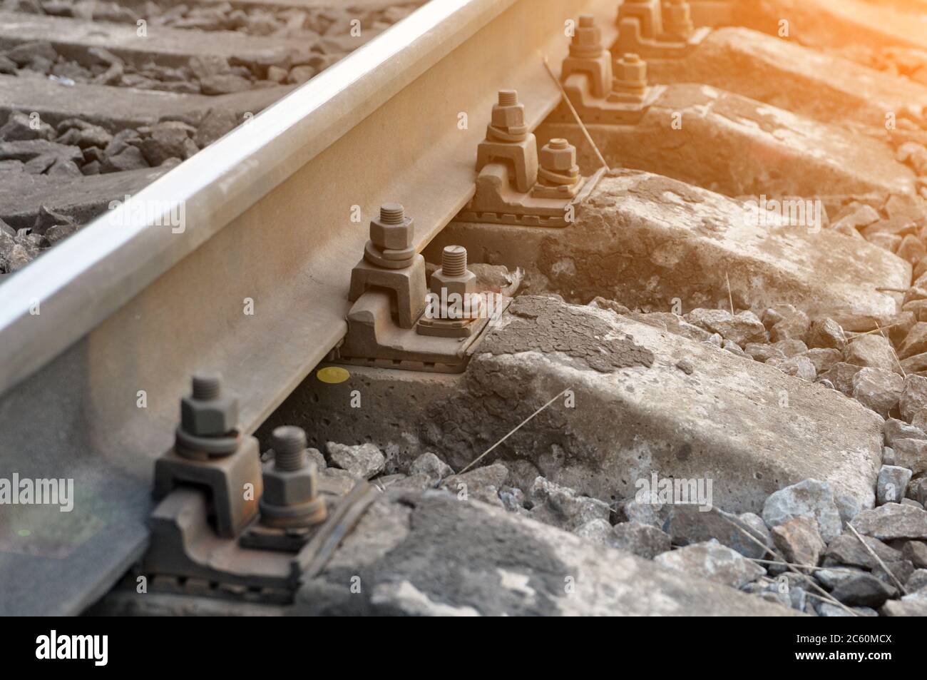 Elements of the device of the railway track Stock Photo - Alamy