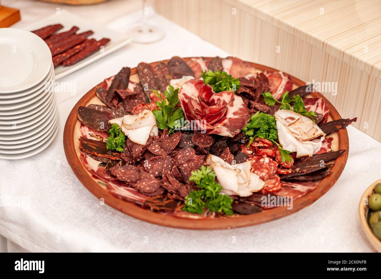 Different smoked sausages slices hi-res stock photography and images ...
