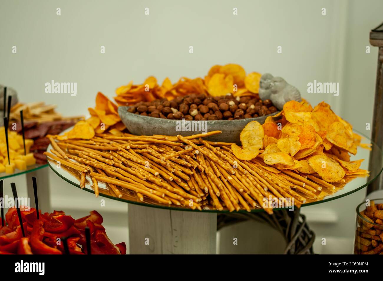 Buffet with different types of snacks and nuts Stock Photo - Alamy