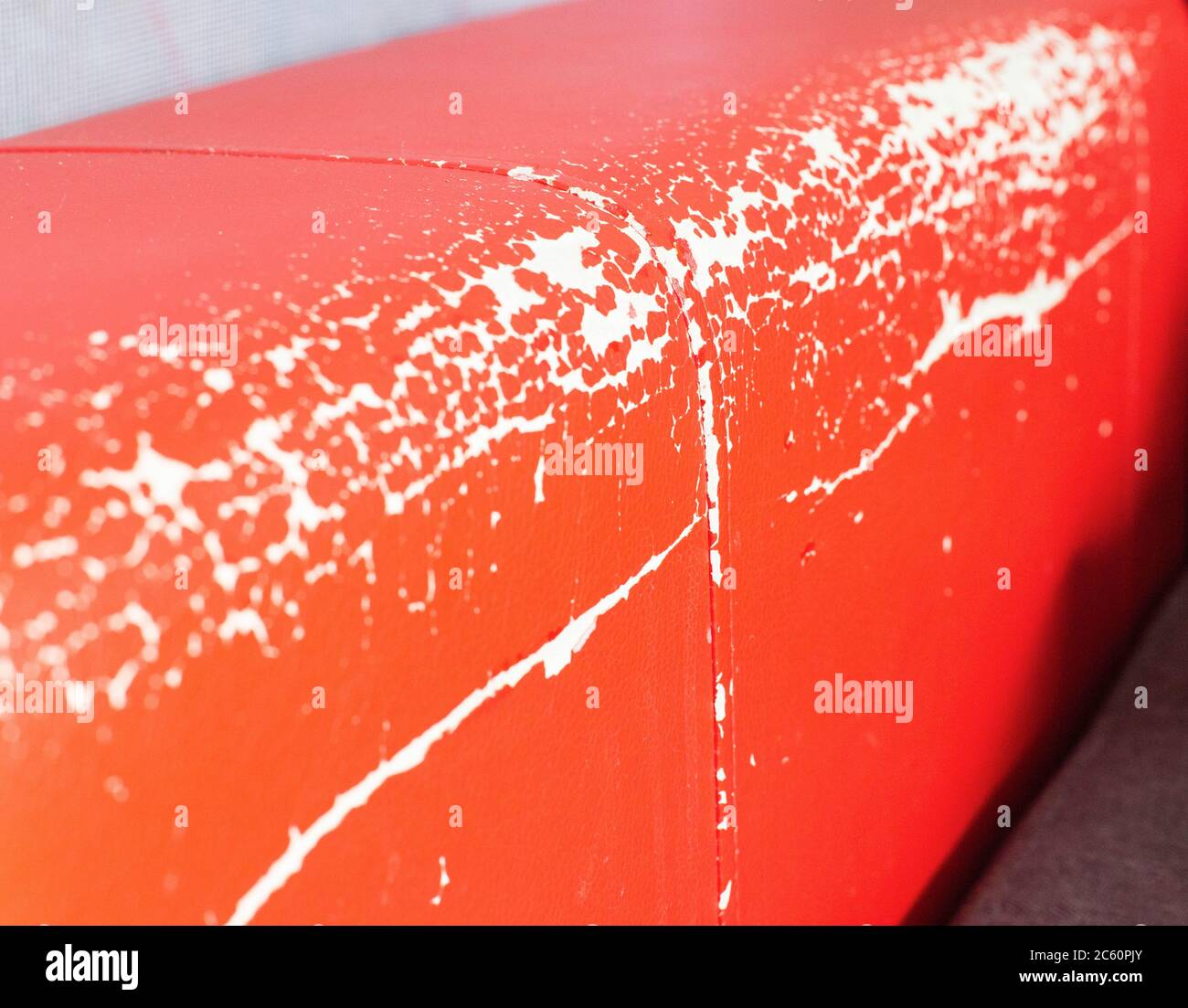 Damaged leather texture on the upholstery of the sofa and furniture ...