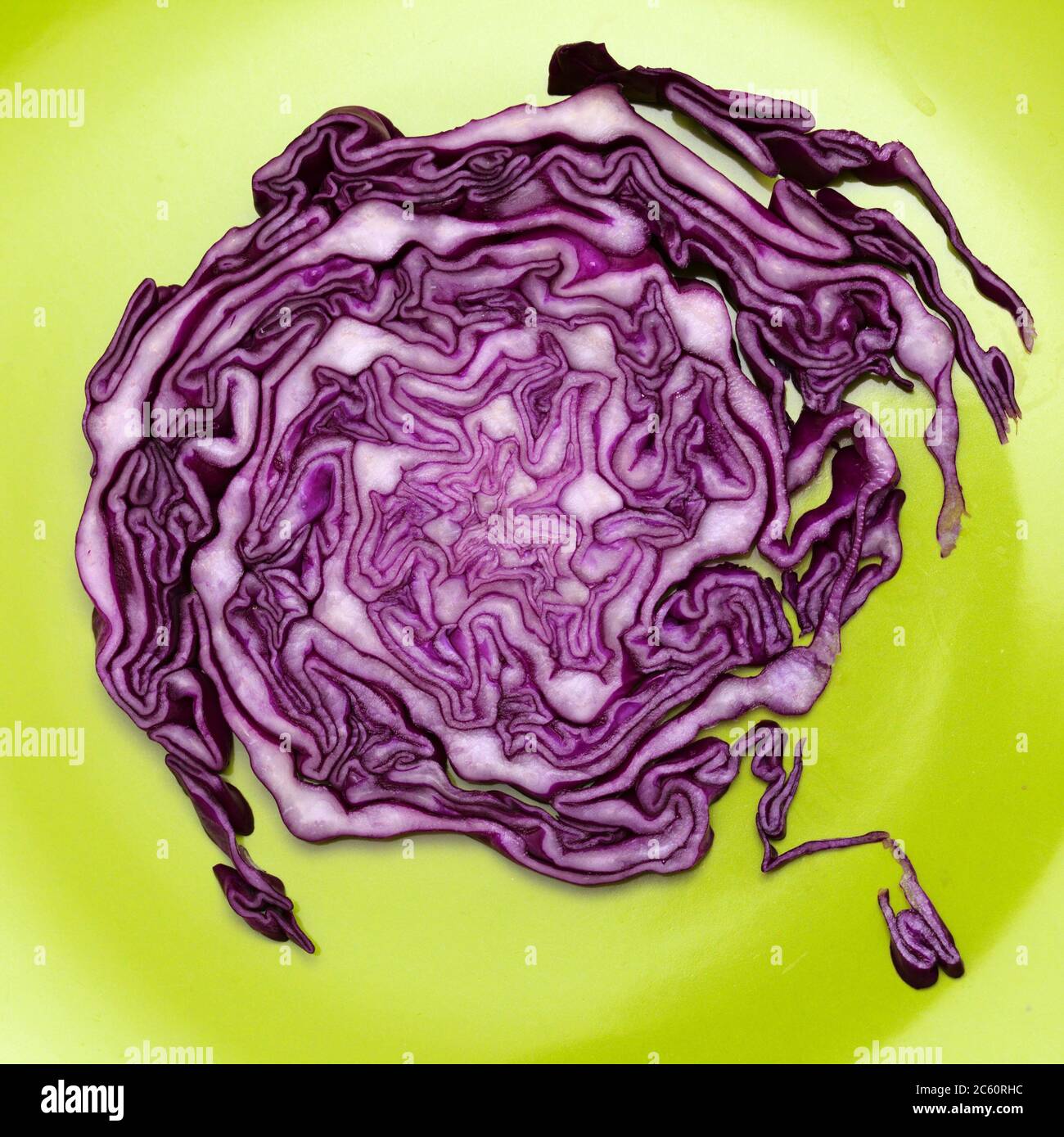 Red Cabbage cut, with inner patterns of folded leaves visible Stock ...