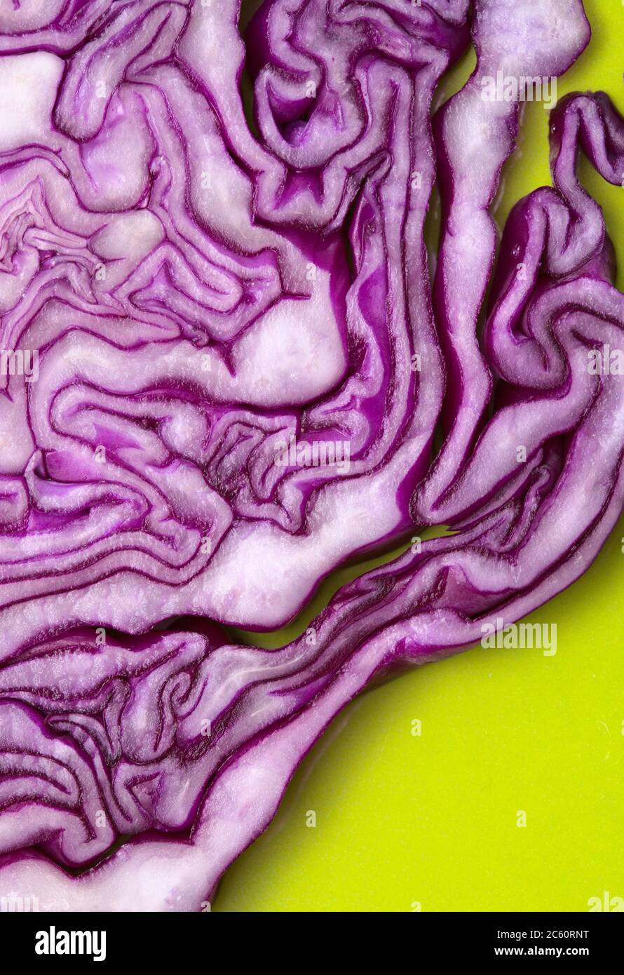 Red Cabbage cut, with inner patterns of folded leaves visible Stock ...