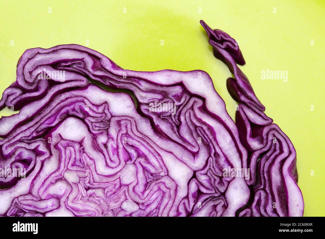 Red Cabbage cut, with inner patterns of folded leaves visible Stock ...