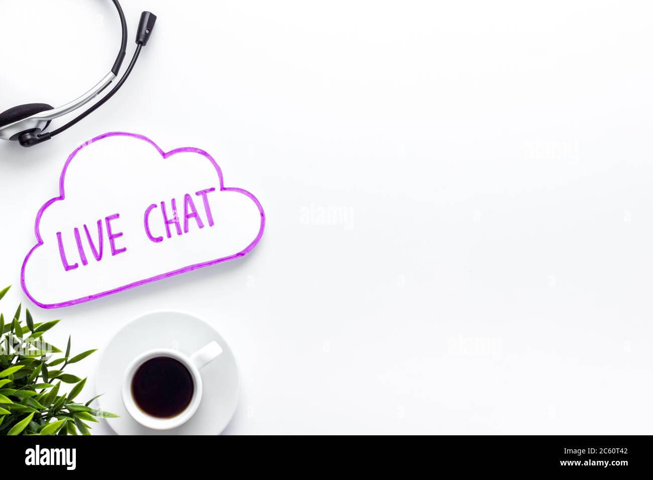Live chat conversation message concept. Office desktop top view Stock ...